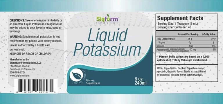 Liquid Potassium Dietary Supplement