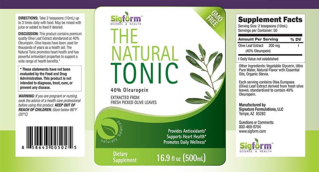 Olive Leaf Tonic, Anti Oxidant, Oleuropein